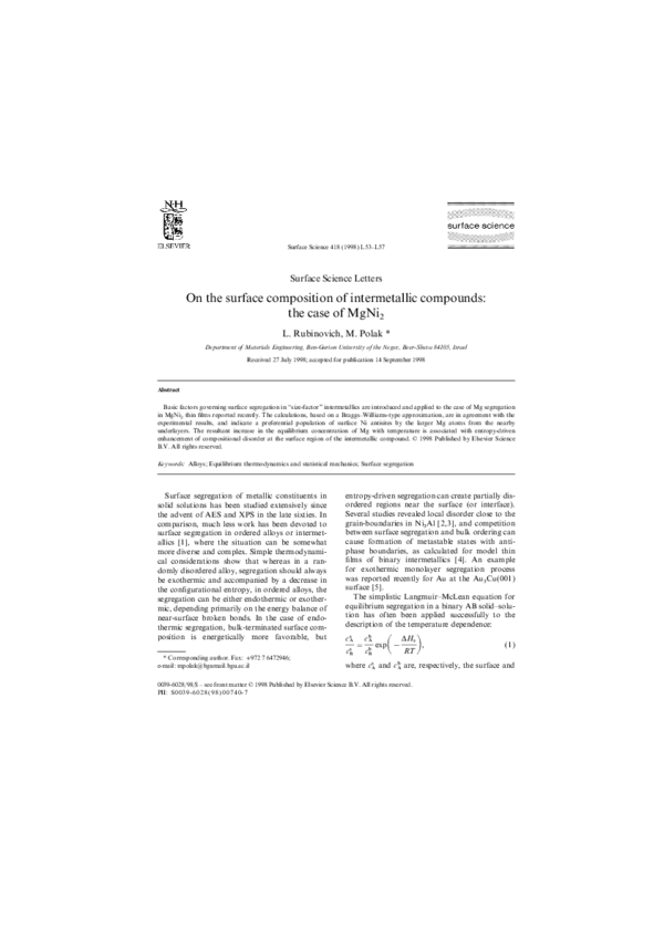 (PDF) On the surface composition of intermetallic compounds: the case ...