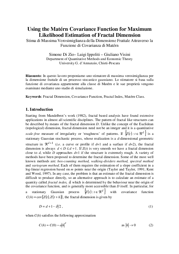 (PDF) Using the Matérn covariance function for Maximum Likelihood Estimation of Fractal Dimension