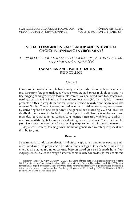 (PDF) Social Foraging in Rats: Group and Individual Choice in Dynamic ...