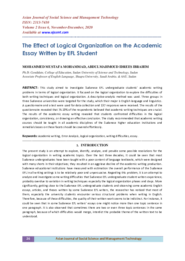 (PDF) The Effect of Logical Organization on the Academic Essay Written ...
