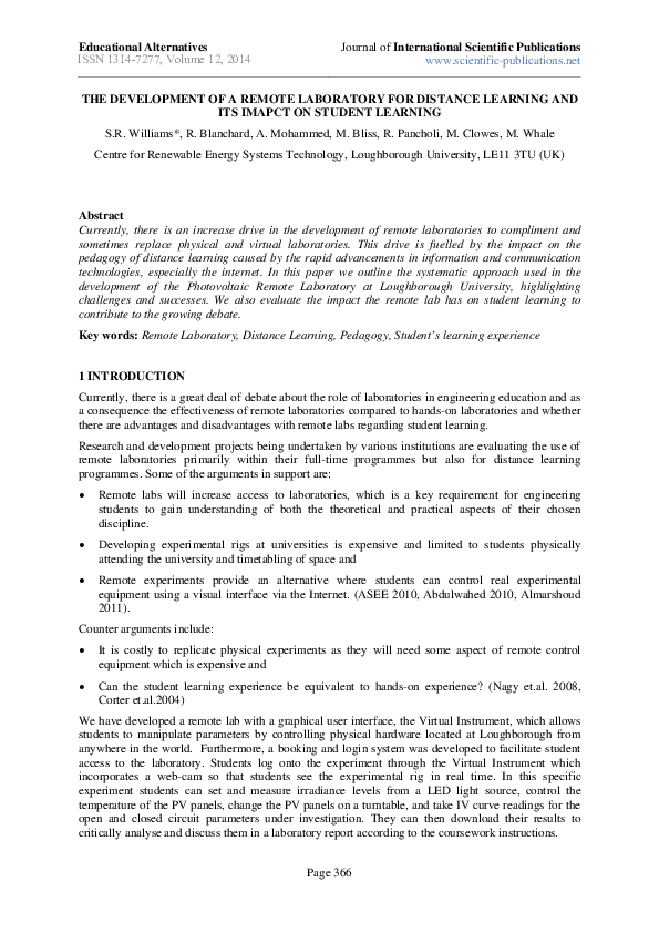 (PDF) The development of a remote laboratory for distance learning and ...