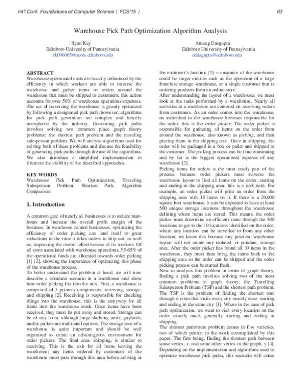 (PDF) Warehouse Pick Path Optimization Algorithm Analysis