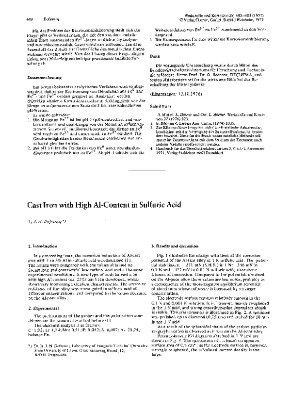 (PDF) Cast Iron with High Al-Content in Sulfuric Acid
