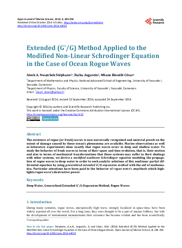 (PDF) Extended (G'/G) Method Applied to the Modified Non-Linear Schrodinger Equation in the Case ...