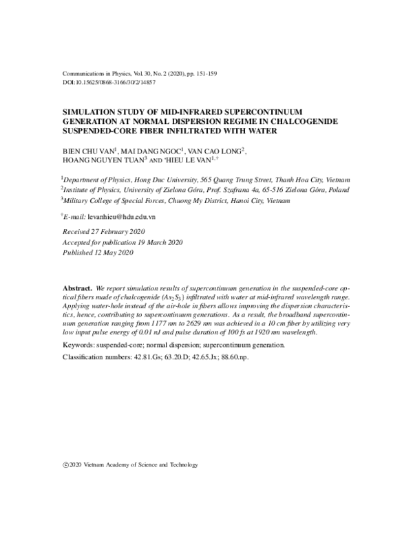 (PDF) Simulation Study of Mid-infrared Supercontinuum Generation at Normal Dispersion Regime in ...