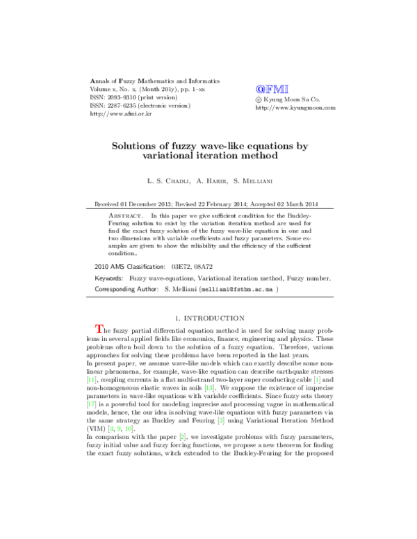 Pdf Solutions Of Fuzzy Wave Like Equations By Variational Iteration Method Atimad Harir 