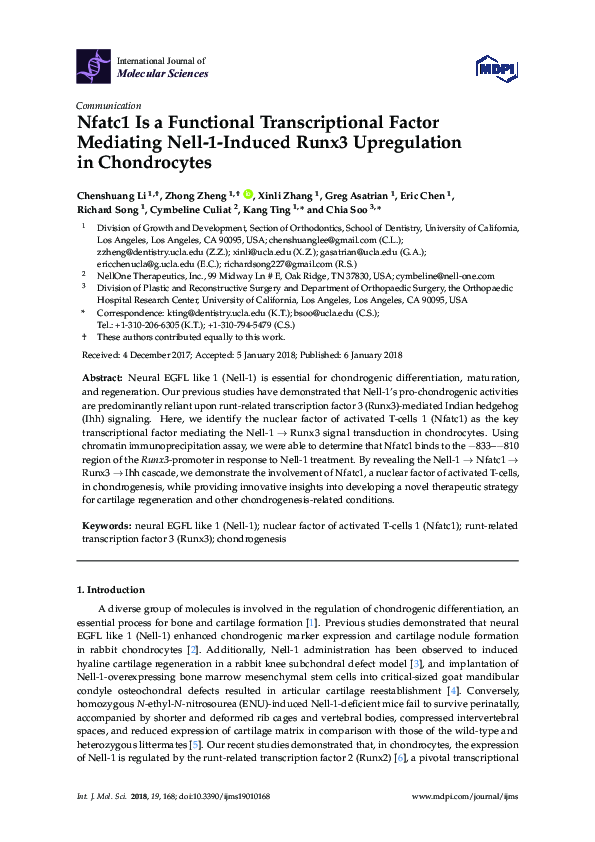 (PDF) Nfatc1 Is a Functional Transcriptional Factor Mediating Nell-1-Induced Runx3 Upregulation ...