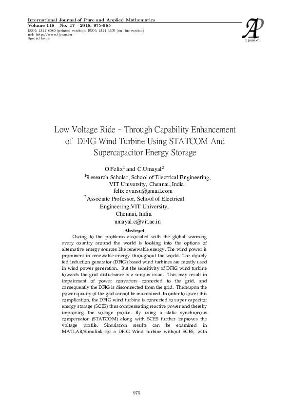 Pdf Low Voltage Ride Through Capability Enhancement Of Dfig Wind Turbine Using Statcom And