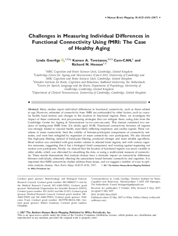 (PDF) Challenges in measuring individual differences in functional connectivity using fMRI: The ...