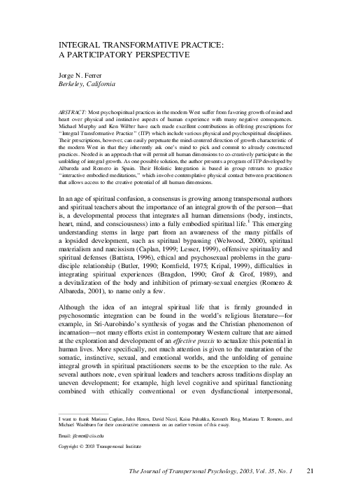 (PDF) Integral Transformative Practice: A Participatory Perspective