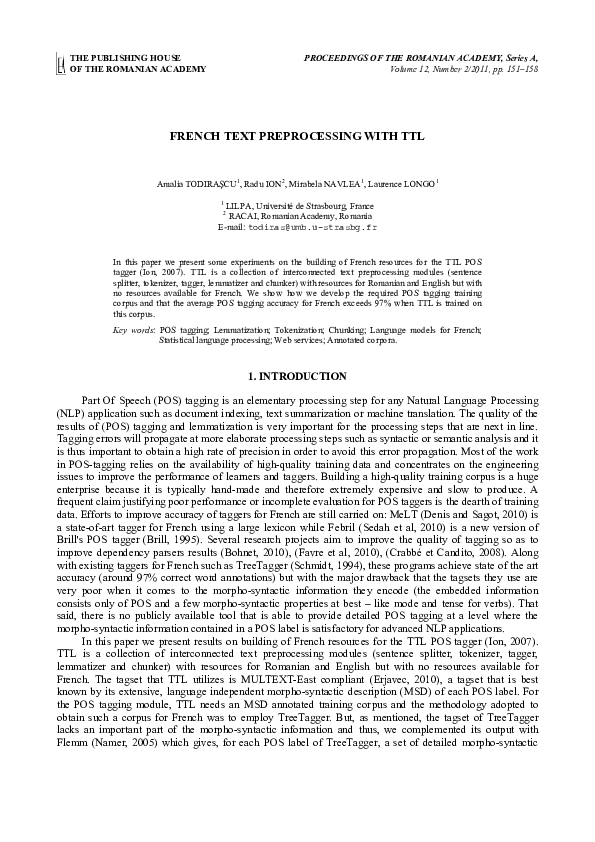 (PDF) French Text Preprocessing with TTL
