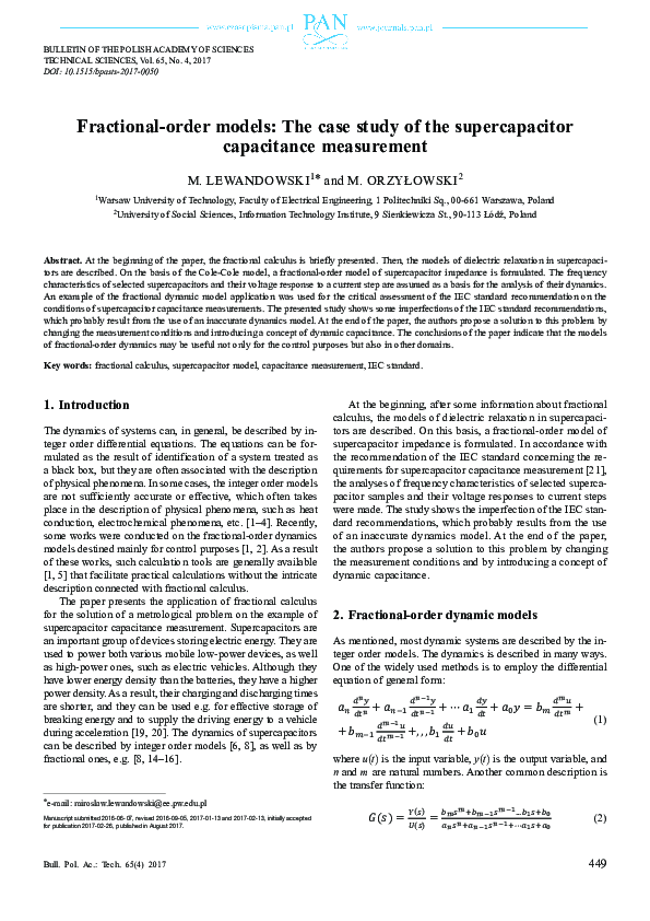 (PDF) Fractional-order models: The case study of the supercapacitor ...