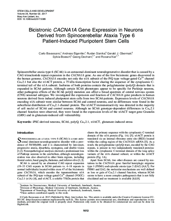 (PDF) CACNA1A Gene Expression in SCA6 Patient Neurons