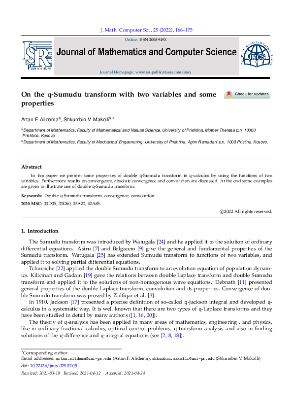(PDF) On the q -Sumudu transform with two variables and some properties