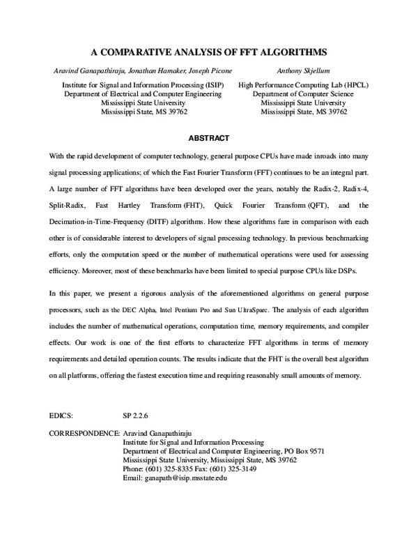 (PDF) A Comparative Analysis Of FFT Algorithms