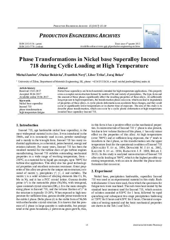 (PDF) Phase transformations in nickel base superalloy INCONEL 718 ...