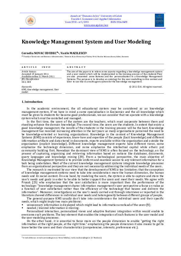 (PDF) Knowledge Management System and User Modeling