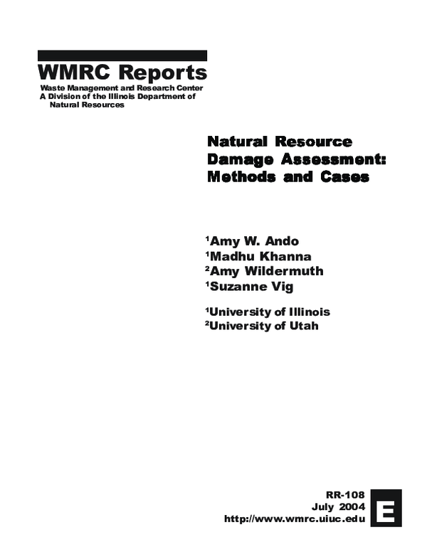 (PDF) Natural Resource Damage Assessments: Methods and Cases