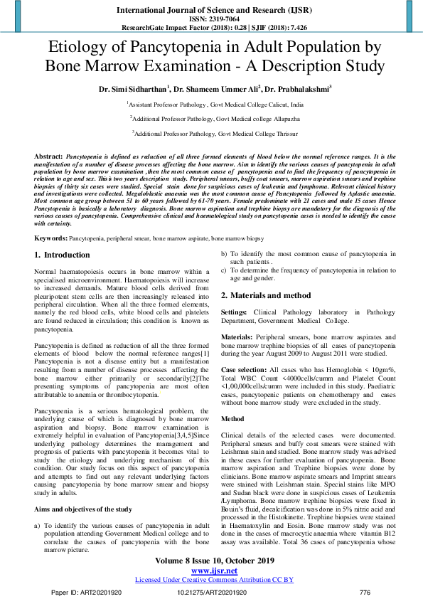 (PDF) Etiology of Pancytopenia in Adult Population by Bone Marrow ...