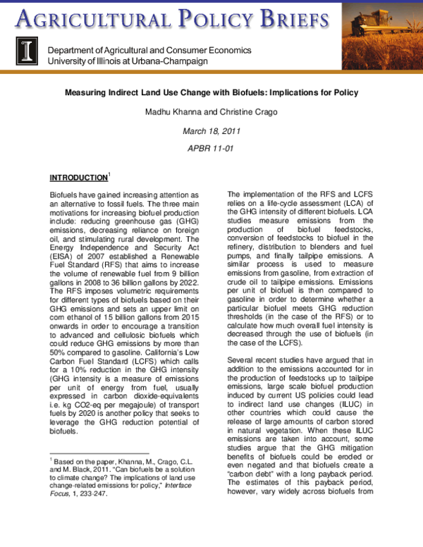 (PDF) Measuring Indirect Land Use Change with Biofuels: Implications ...