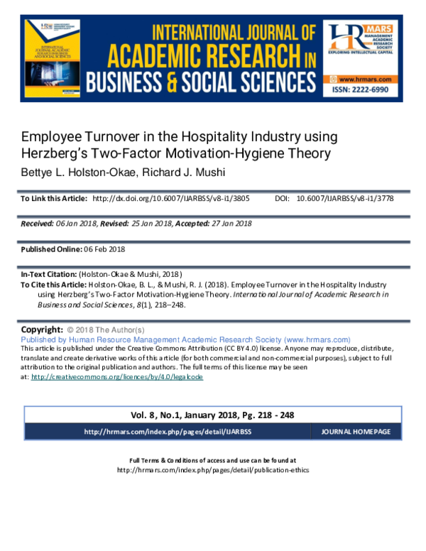 (PDF) Employee Turnover in the Hospitality Industry using Herzberg’s Two-Factor Motivation ...