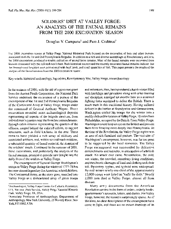 (PDF) Soldiers’ Diet at Valley Forge: An Analysis of the Faunal Remains ...