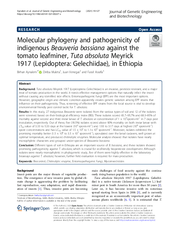 (PDF) Molecular phylogeny and pathogenicity of indigenous Beauveria bassiana against the tomato ...
