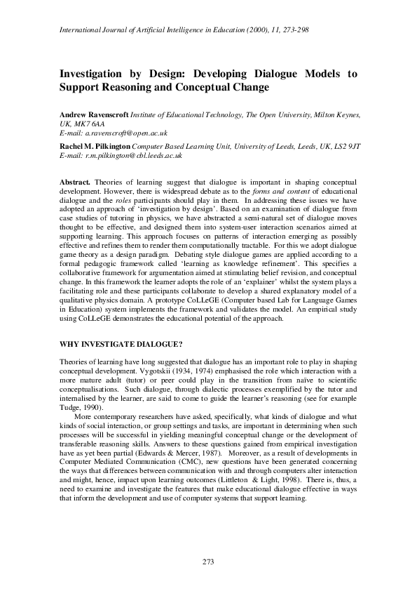(PDF) Investigation by design: Developing dialogue models to support ...