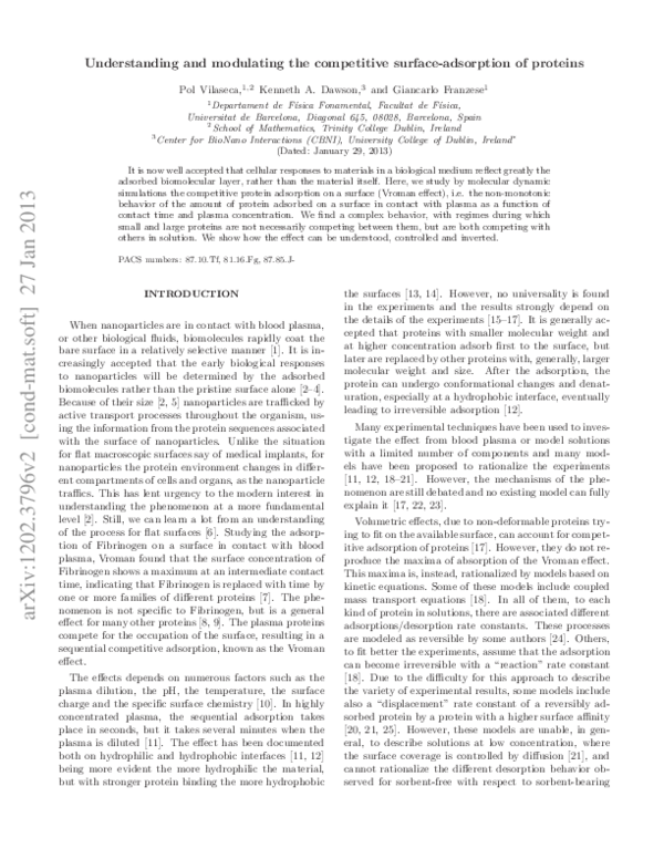 (PDF) Understanding surface-adsorption of proteins: the Vroman effect