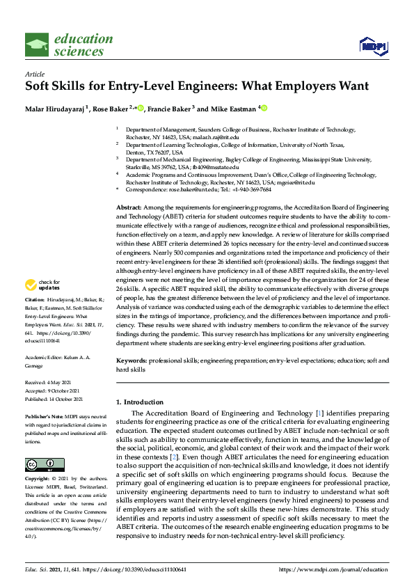 (PDF) Soft Skills for Entry-Level Engineers: What Employers Want