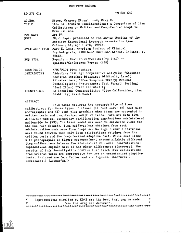 (PDF) Item Calibration Considerations: A Comparison of Item Calibrations on Written and ...