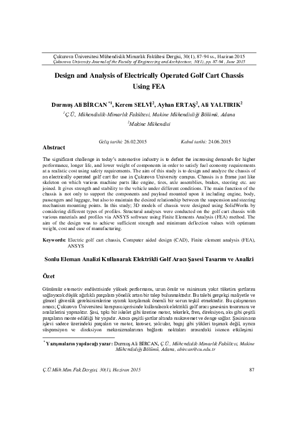 Pdf Design And Analyis Of Electrically Operated Golf Cart Chassis Using Fea