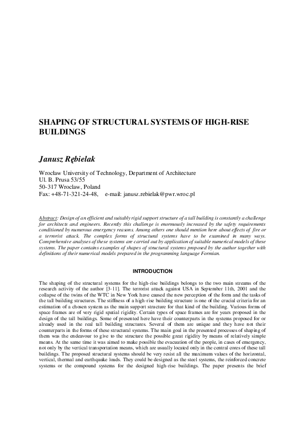 (PDF) Shaping of Structural Systems of High-Rise Buildings