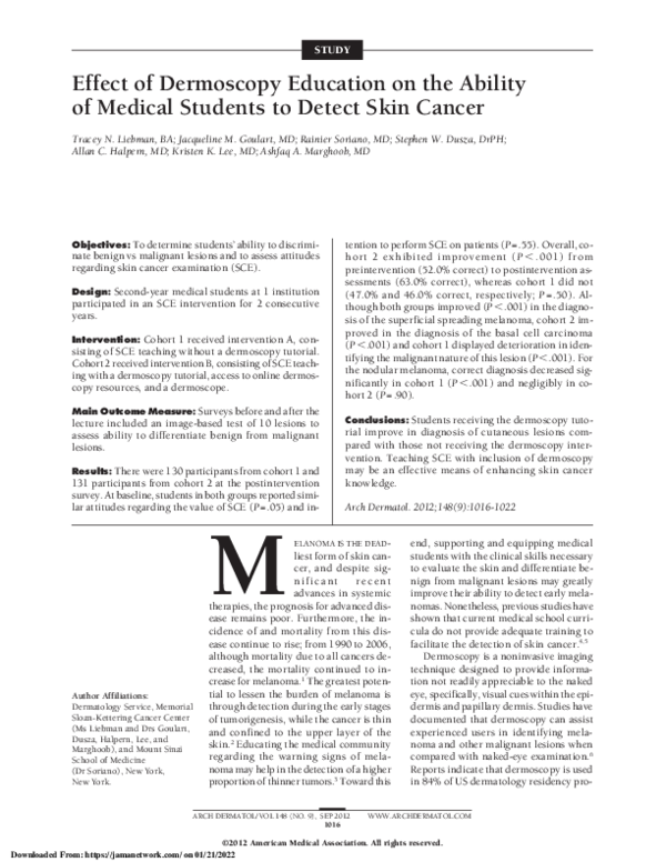 (PDF) Effect of Dermoscopy Education on the Ability of Medical Students ...