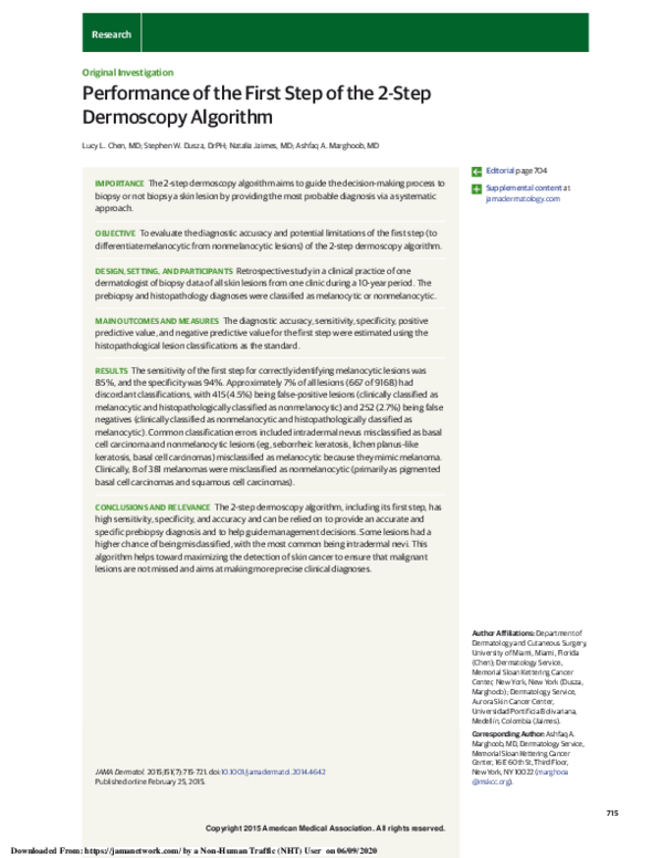 (PDF) Performance of the First Step of the 2-Step Dermoscopy Algorithm