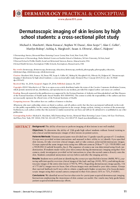 (PDF) Dermatoscopic imaging of skin lesions by high school students: a ...
