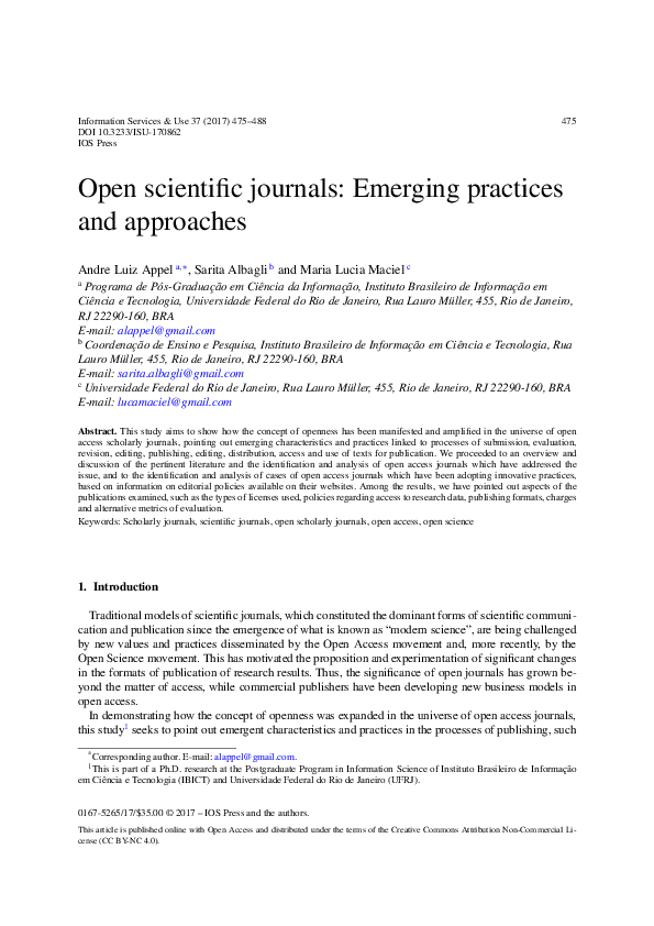 (PDF) Open scientific journals: Emerging practices and approaches