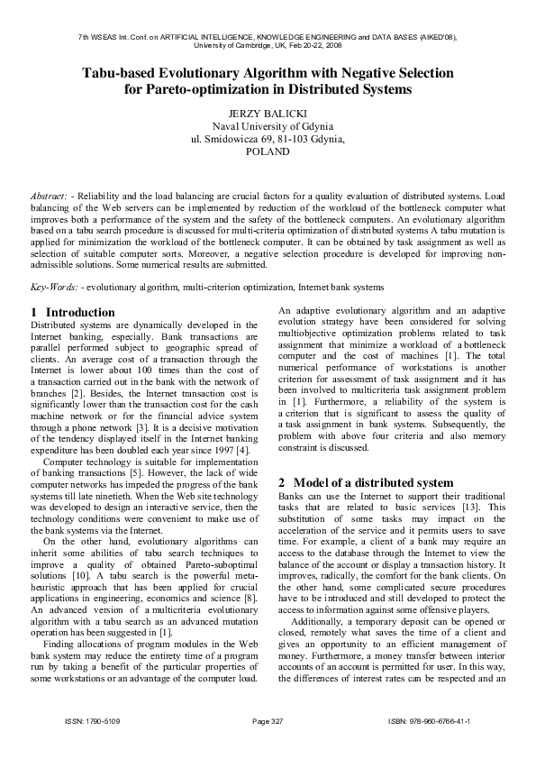 (PDF) Tabu-based evolutionary algorithm with negative selection for Pareto-optimization in ...
