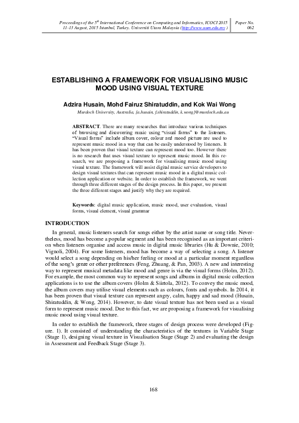(PDF) Establishing a framework for visualizing music mood using visual texture