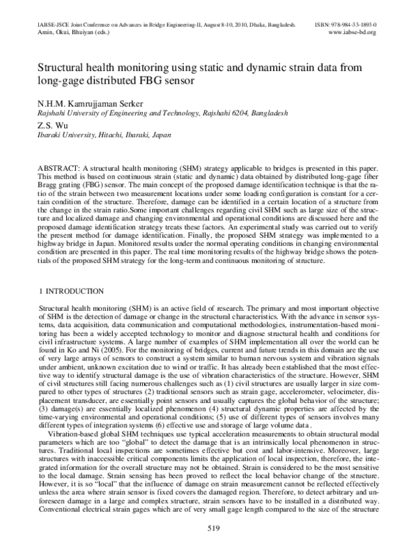 Pdf Structural Health Monitoring Using Static And Dynamic Strain Data