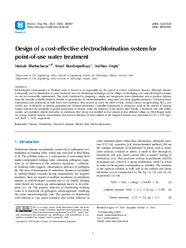 (PDF) Design of a cost-effective electrochlorination system for point ...