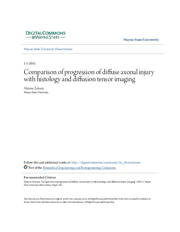 (PDF) Comparison of progression of diffuse axonal injury with histology ...