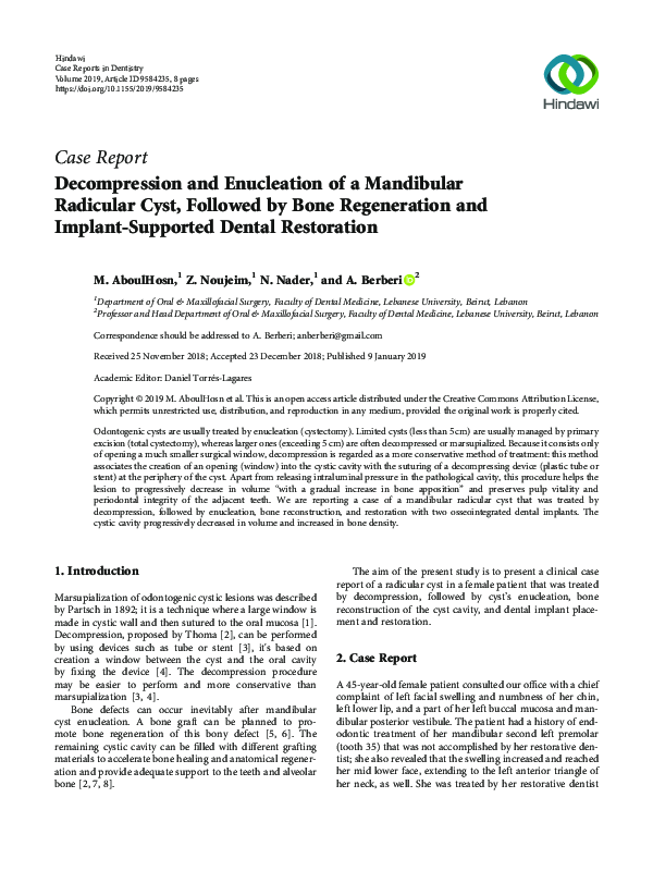 (PDF) Decompression and Enucleation of a Mandibular Radicular Cyst ...