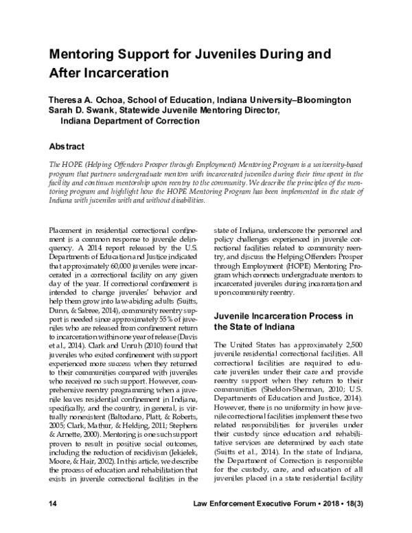 (PDF) Mentoring Support for Juveniles During and After Incarceration