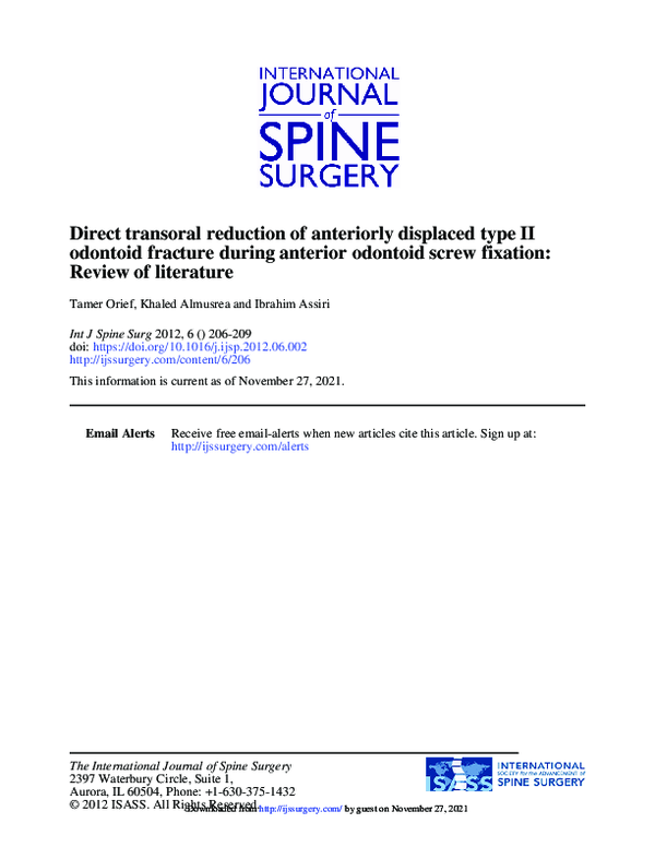 (PDF) of literature odontoid fracture during anterior odontoid screw ...