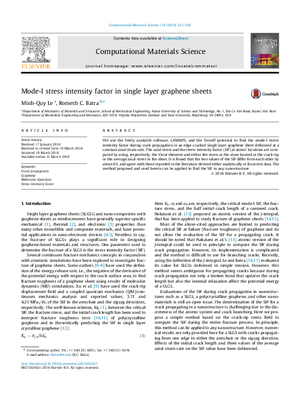 (PDF) Mode-I stress intensity factor in single layer graphene sheets