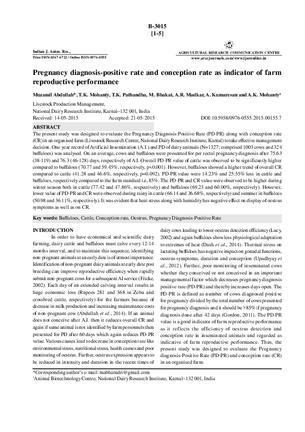 (PDF) Pregnancy diagnosis-positive rate and conception rate as ...
