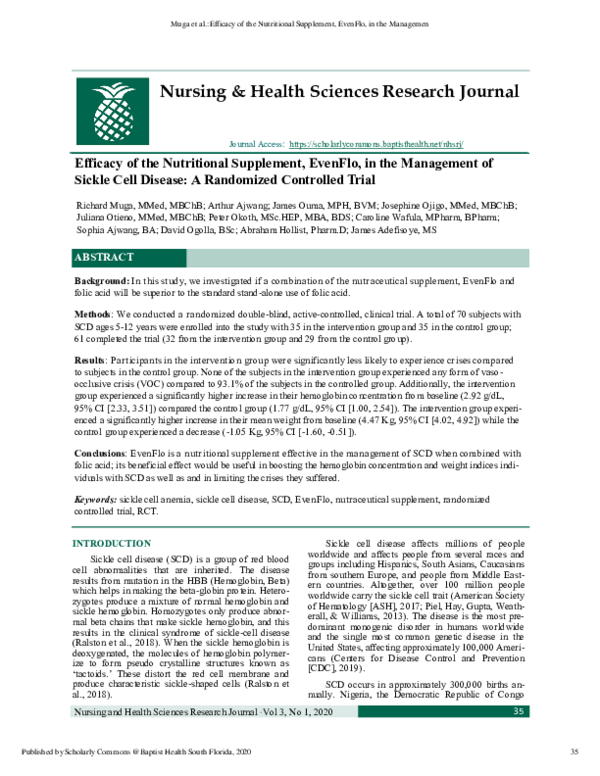 (PDF) Efficacy of the Nutritional Supplement, EvenFlo, in the ...