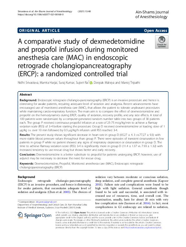 (PDF) A comparative study of dexmedetomidine and propofol infusion during monitored anesthesia ...