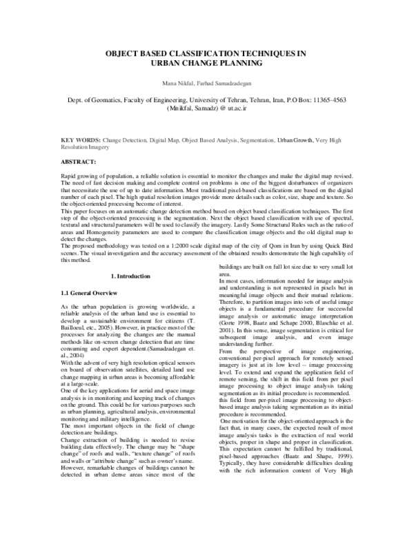 (PDF) Object based classification techniques in urban change planning (PDF) Object based classification techniques in urban change planning